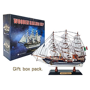 SAILINGSTORY Wooden Model Ship Amerigo Vespucci 1/300 Scale Replica Ship Model Sailboat Decor