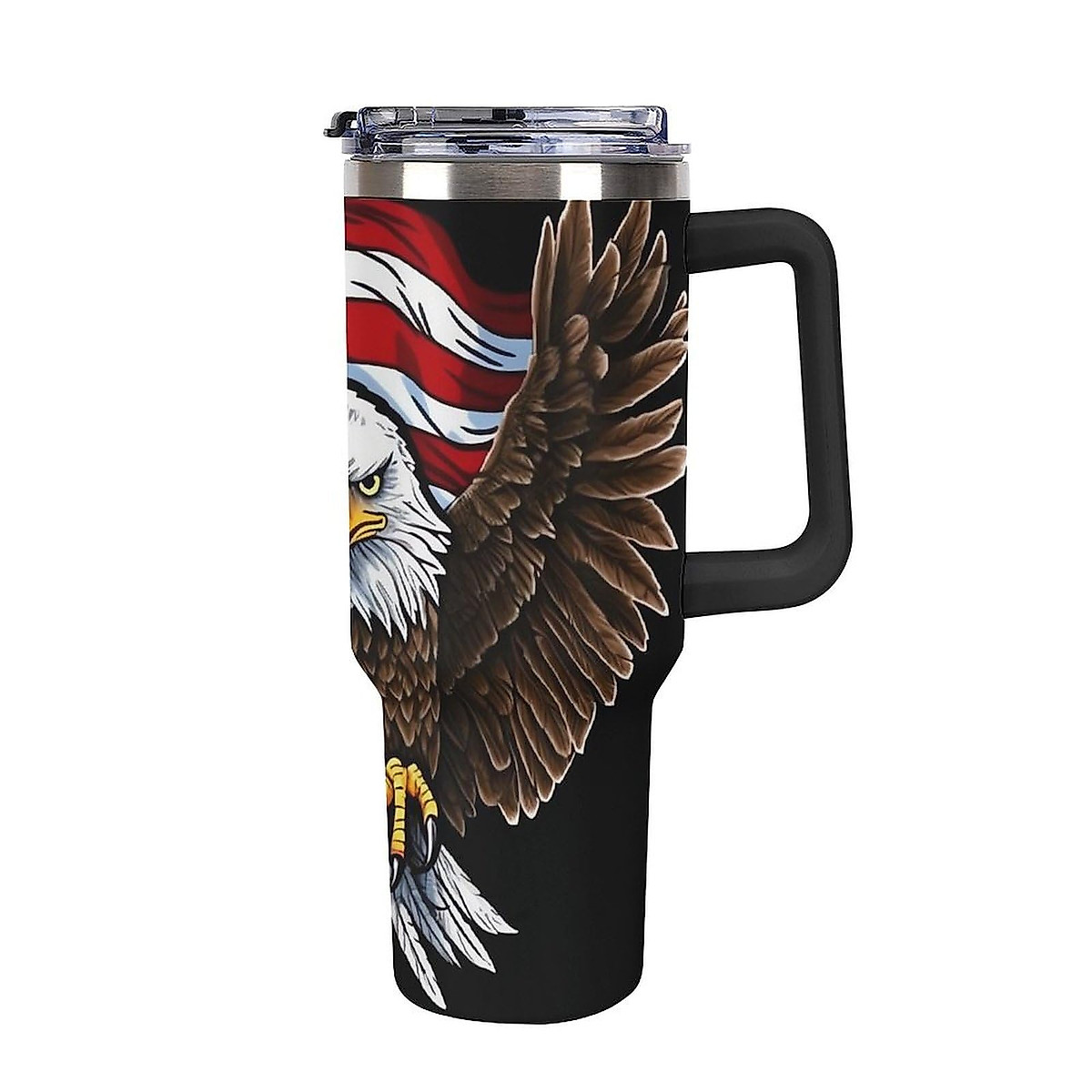USA Flag Patriotic Eagle Insulated Stainless Steel Travel Mug, 40 Oz Tumbler with Handle And Straw Double-Wall Vacuum Coffee Cup, Leak-Proof Lid, Keeps Drinks Hot/Cold for Hours