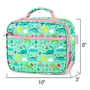 mibasies Girls Backpack for Elementary School with Insulated Lunch Bag (Light Green Dinosaur Forset)