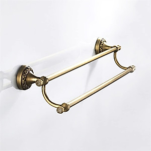 Bath Towel Bar Bathroom Hardware Bathroom Pendant, Brass Material European Bathroom Antique Towel Rack Double-Rod Towel Rail Towel Holder