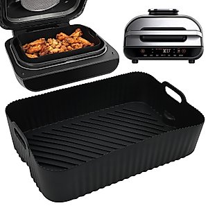BYKITCHEN Reusable Air Fryer Silicone Liners for Ninja FG551/DG551/IG651 Foodi Smart XL Indoor Grill, Rectangle Silicone Air Fryer Liners for Ninja XL Grill Air Fryer, Ninja Foodi Grill Accessories
