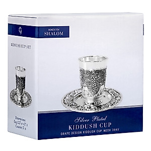 BOKER-TOV SHALOM Silver Plated Kiddush Cup Set - Premium Kiddush Wine Cup and Saucer for Shabbat, Havdalah, Passover - Judaica Shabbos and Holiday Gift