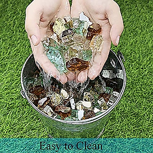 Hisencn Fire Pit Glass Rocks - High Luster Reflective Tempered Fire Glass for Propane Fire Pit, Outdoors and Indoors Natural or Propane Fireplaces, Landscape Decoration, 1/2 Inch Firepit Glass 10 lbs