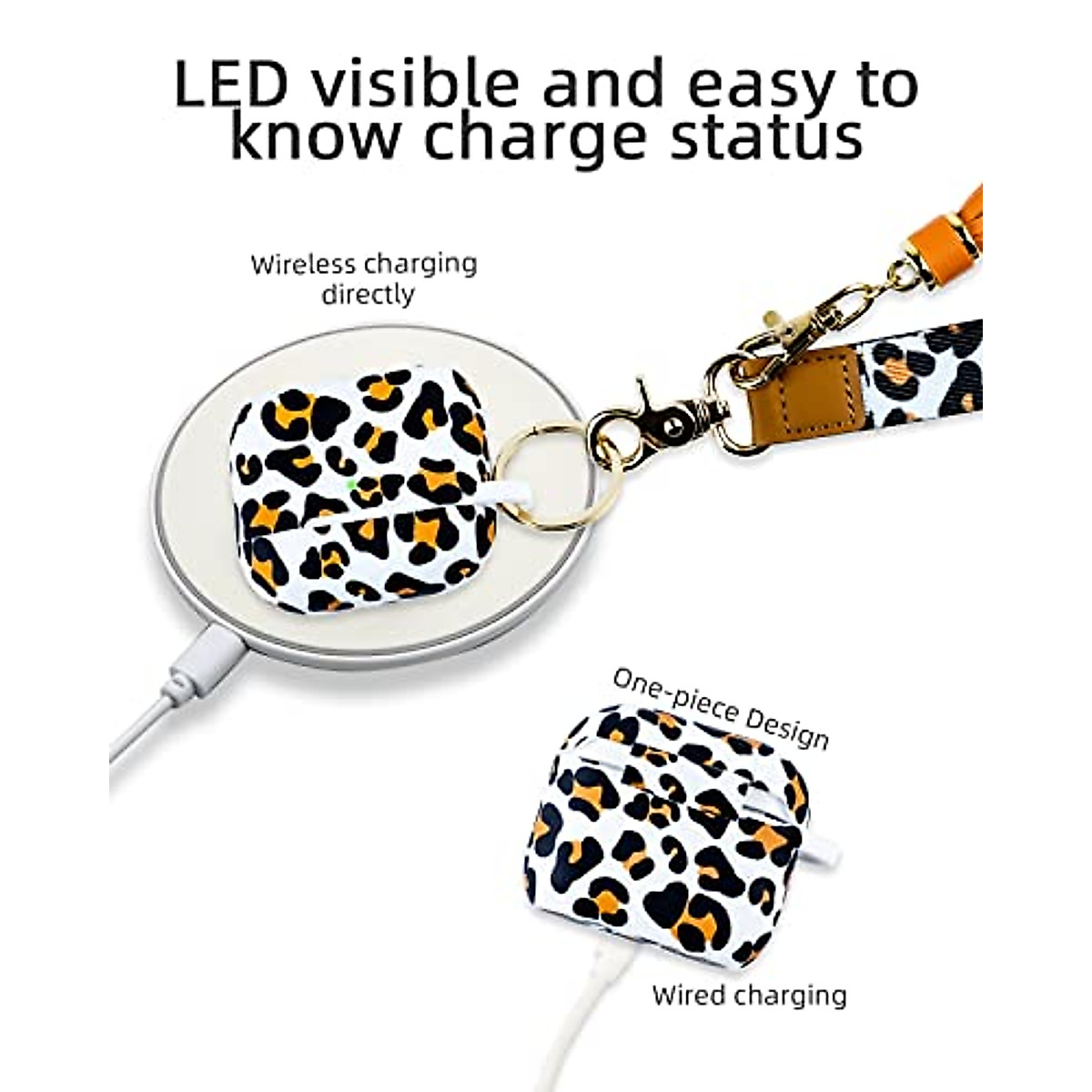 Airpods 3rd Generation Case with Keychain Wristlet, OULRAEFS Soft Silicone Skin Case Cute Airpod Case 3rd Generation Protective Case Cover with Wrist Lanyard for Airpods 3 2021 Gift for Women, Leopard