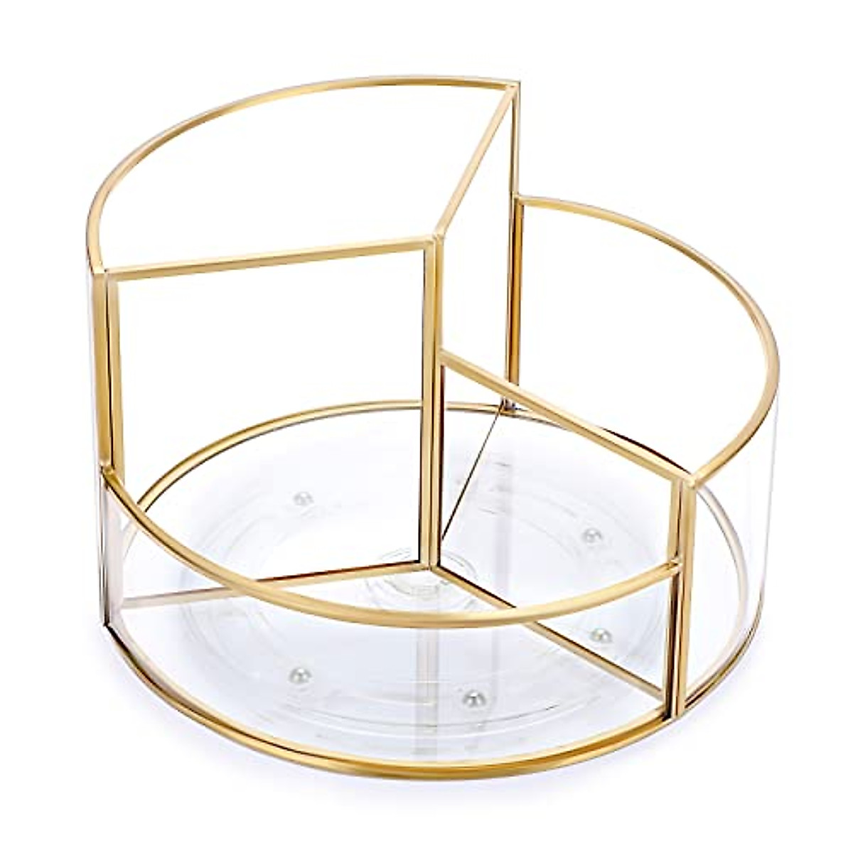 Hipiwe 360 Rotating Makeup Organizer 3-Slot Gold Glass Cosmetic Display Case Round Vanity Storage Holder Dresser Bathroom Organizer for Prefume Makeup Bushes Lipsticks