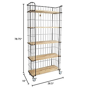 Creative Co-Op 5 Tier Wood Shelves with Metal Frame & Caster Wheels