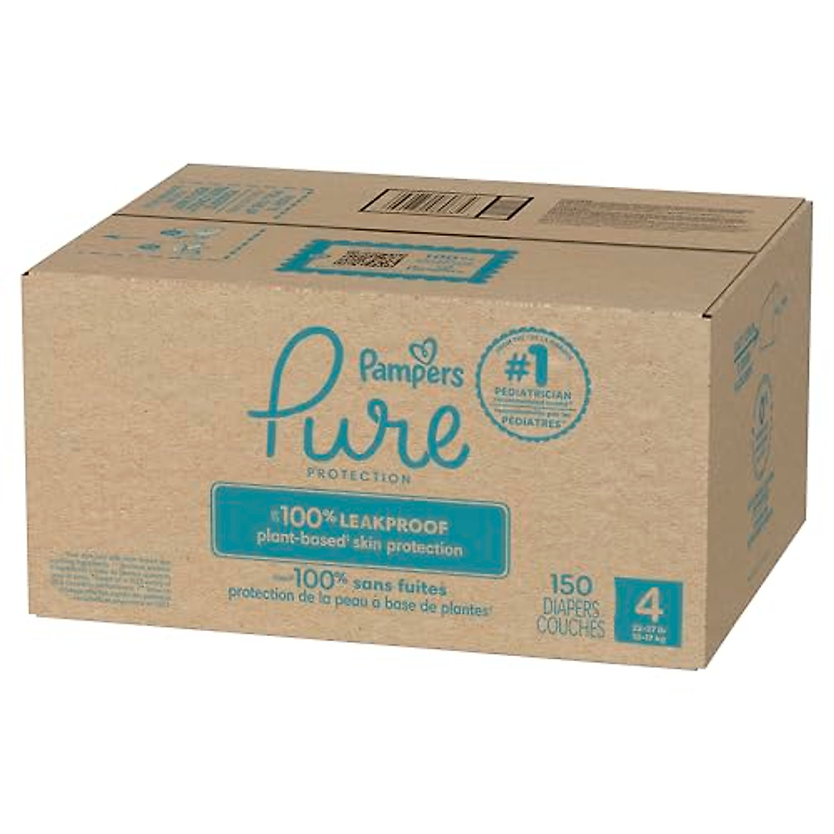 Pampers Baby Diapers - Pure Protection - Size 4, 150 Count, for up to 100% Leakproof, Premium Plant-based Skin Protection