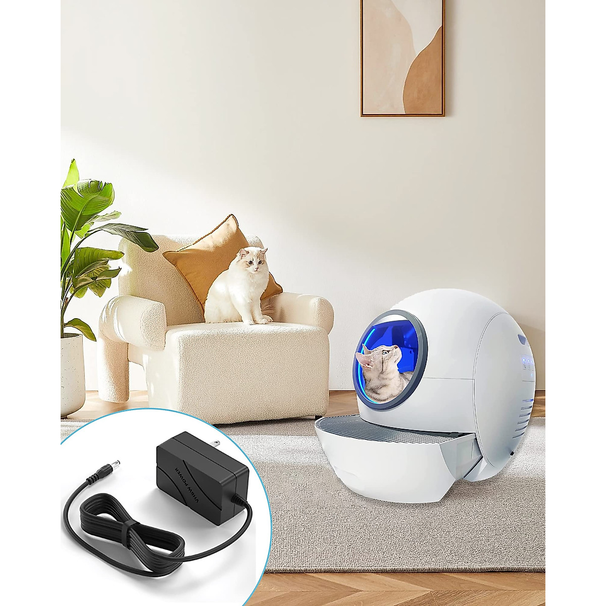 12V Power Cord for LitterMaid LM680C LM980 P-70016, Replacment for Hillpig Self-Cleaning Cat Litter Box Automatic Self-Cleaning Classic Replacement Power Supply