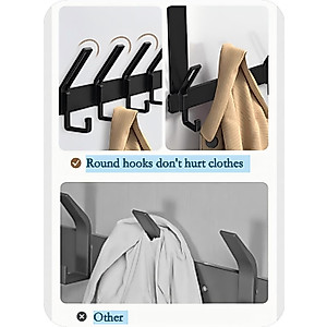 BWVWEU Behind Door Hooks,Door Back Hooks with Six Double Hooks for Living Room, Bathroom, Bedroom, Kitchen Hanging Clothes, Towels, Hats (Black 2 Pack)