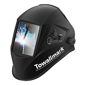 Auto Darkening Welding Helmet, 3.95”×3.9” Large Viewing Welding Hood, True Color Solar/Battery Powered Welder Mask, 4 Arc Sensor Wide Shade 4~5/9-9/13 for TIG/MIG/Stick/Cut