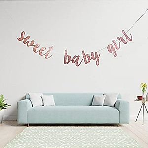 Welcome Sweet Baby Girl Banner, It's a Princess Rose Gold Glitter Paper Sign Decorations for Baby Shower Party, It's a Girl Party Decors, Gender Reveal Party Backdrops