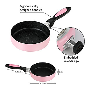 RATWIA Nonstick Frying Pan,Mini Egg and Omelet Pan-6 Inch, Induction Skillet Stone Coating Multipurpose Pan,PFOA Free,Pink