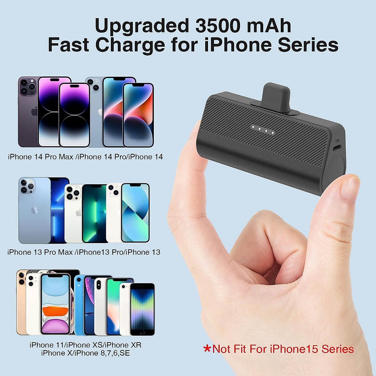ATGIH Portable Charger for iPhone,3500mAh Ultra-Compact Small Power Bank Compatible with iPhone 6/7/8/SE/11/XR/12/12 Pro Max/13/13 Pro Max/14/14 Pro Max/14 Plus Series（Black）