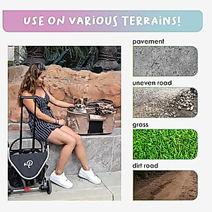 Petique 3-in-1 Newport Pet Stroller (Travel Carrier + Car Seat + Stroller), Easy Trifold/Unfold, 360º Front Rotating Wheel, Small/Medium Dogs, Cats and Pets, Supports up to 45LBS – Champagne (Beige)