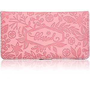 Juvale Floral Checkbook Cover for Women Card Holder Wallet for Checks & Credit Cards, RFID Blocking (Pink)