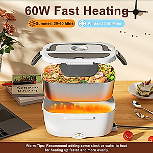 Akhia Electric Lunch Box Food Heater, 80W Heated Lunch Boxes for Adults Man Work Car Truck, Food Warmer Heating Lunch Box with 1.5L 304 Stainless Steel Container, 12V/24/V/110V