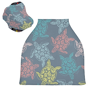 WELLDAY Baby Car Seat Covers Colorful Sea Turtles Stretchy Breastfeeding Scarf Breathable Infant Carseat Canopy Nursing Covers Multi Use for Stroller High Chair Shopping Cart Boys and Girls