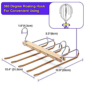 Ulimart Pants Hangers 2Pcs Pants Hangers Space Saving,Wooden Multiple Layers Pants Rack with Non-Slip Rubber Coating Pants Organizer for Trousers Scarves Slack