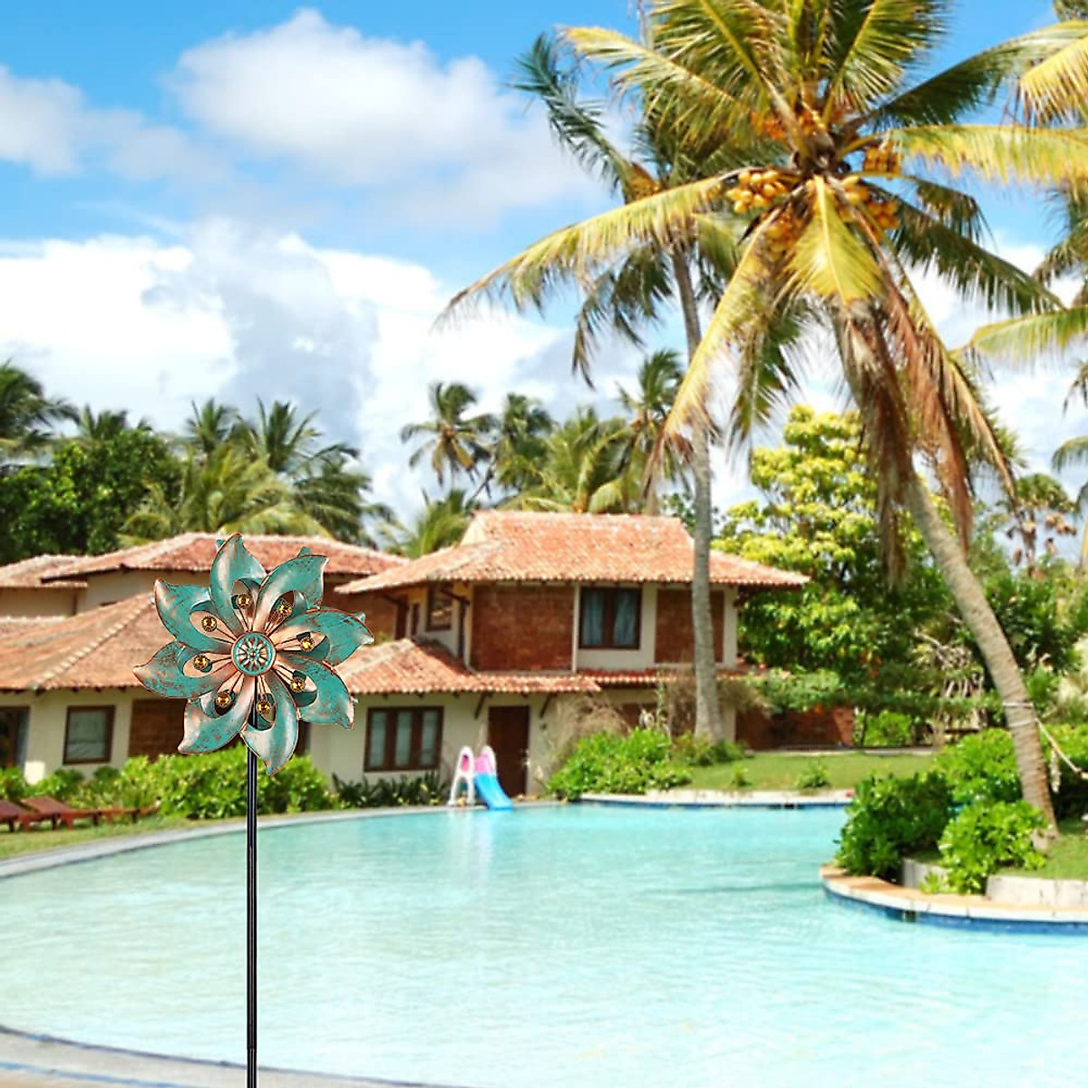 VEWOGARDEN Garden Decor Wind Spinners, Small Waterproof Metal Pinwheels Wind Spinner for Yard and Garden 37 * 10inches (Double blade)