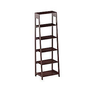 Lavish Home 5-Tier Ladder Bookcase - Freestanding Tiered Wood Bookshelf with Leaning Look - Decorative Shelves for Home and Office Storage (Brown)