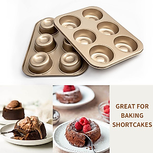 Yomvzake Brownie Bowl Pan 2 Pack, 6 Cavity Mini Round Cake Pan Cantinflas Cake Mold 3 Inch Shortcake Pan Tea Cake Pan Small Lava Cake Pan Cookie Shot Mold for Baking - Gold