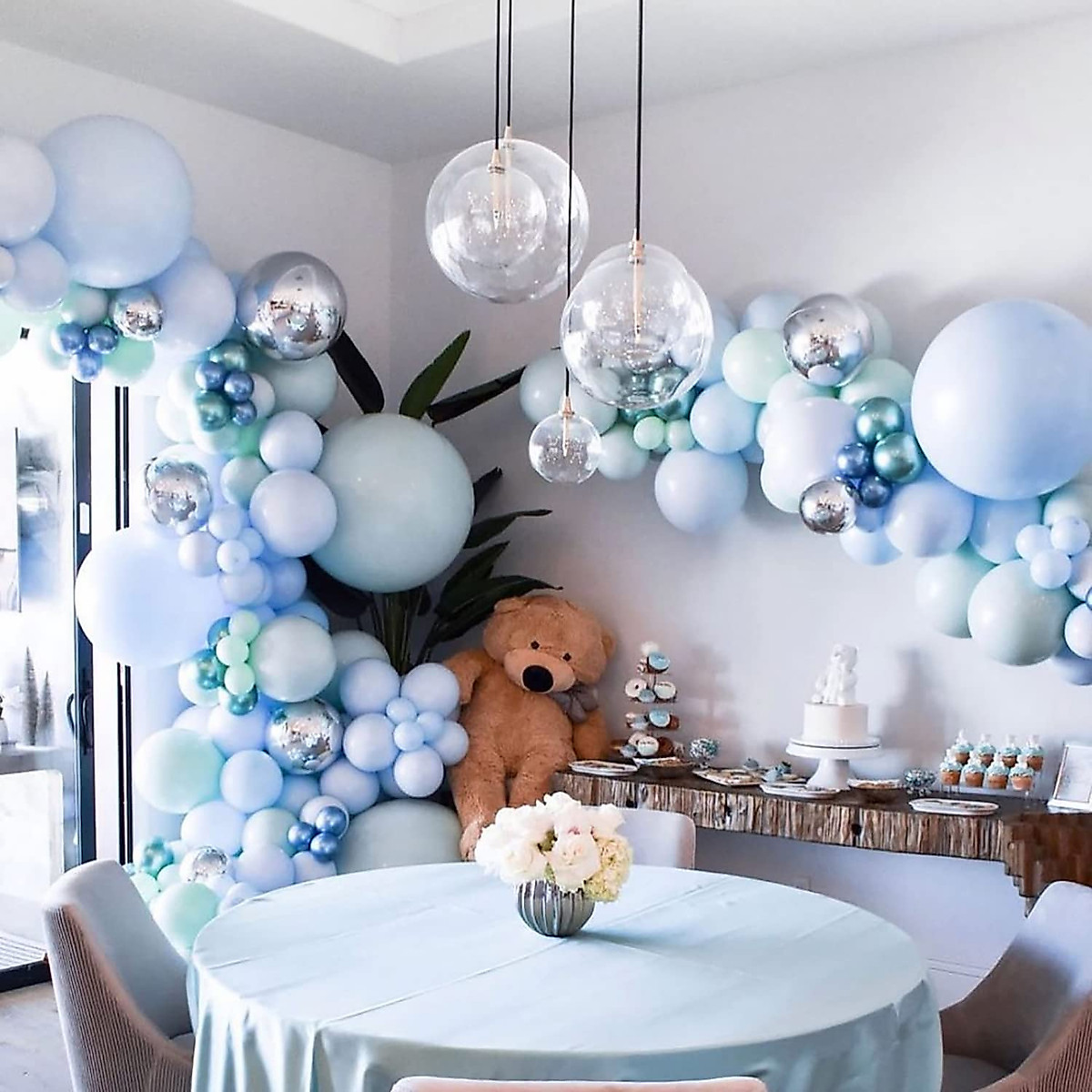 Pastel Blue Balloons 55 pcs Blue Party Latex Balloon 18inch 12inch 5inch for Birthday Baby Bridal Shower Wedding Party Decorations