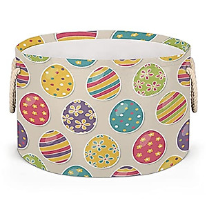 Colorful Eggs Easter Pattern (4) Large Round Baskets for Storage Laundry Baskets with Handles Blanket Storage Basket for Bathroom Shelves Bins for Organizing Nursery Hamper Girl Boy