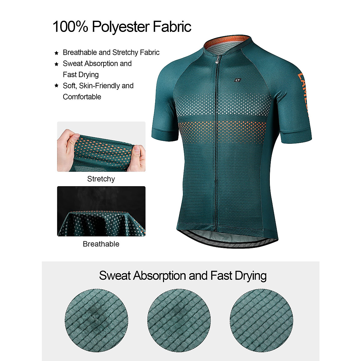 LAMEDA Cycling Jersey Men Short Sleeve Road Bike Bicycle Shirt Reflective Breathable Lightweight Green X-Large
