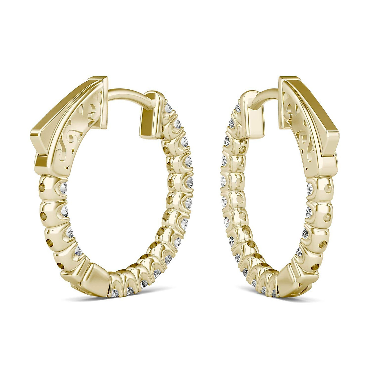 14K Yellow Gold Moissanite by Charles & Colvard 1.7mm Round Hoop Earrings 0.68cttw DEW