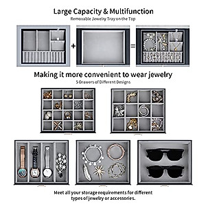 V-LAFUY Large Jewelry Organizer Box Black Jewelry Box, Large Jewelry Organizers Jewelry Boxes for Women to Storage Earrings Rings Necklaces Bracelets, Best Gift for Valentine's Day, Black