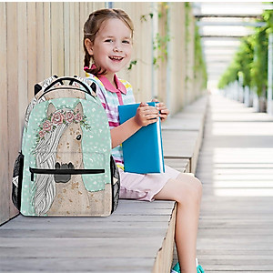 Flower Horse School Backpacks Blue Pony Student Backpack Big For Girls Boys Elementary School Shoulder Bag Bookbag Fairy Tale