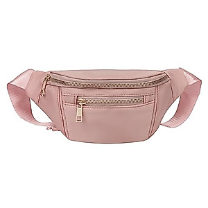 Cute Fanny Pack for Women Cross body,fashion Waist Bag Pack,Belt Bag for Travel Walking Running Hiking Cycling,Easy Carry Any Phone,Wallet (Pink,Gold zipper)