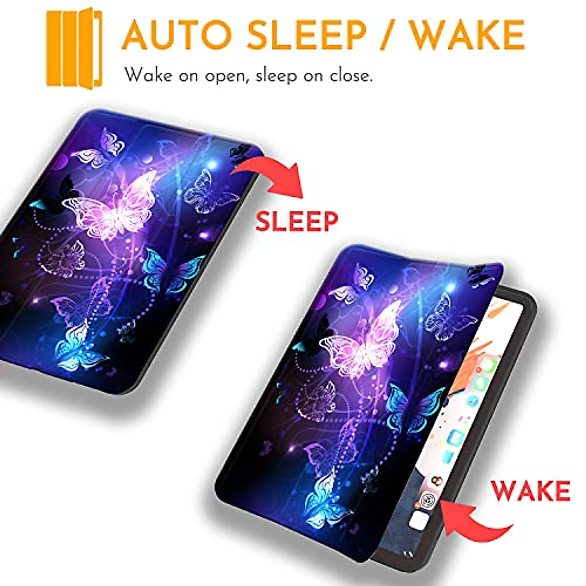 Hepix iPad Pro 11 inch Case 2022/2021/2020/2018 Purple Butterfly, Case for iPad Pro 11 4th/3rd/2nd/1st Gen with Pencil Holder, Trifold iPad Pro 11 Cover, Wireless Charging, Butterflies Space