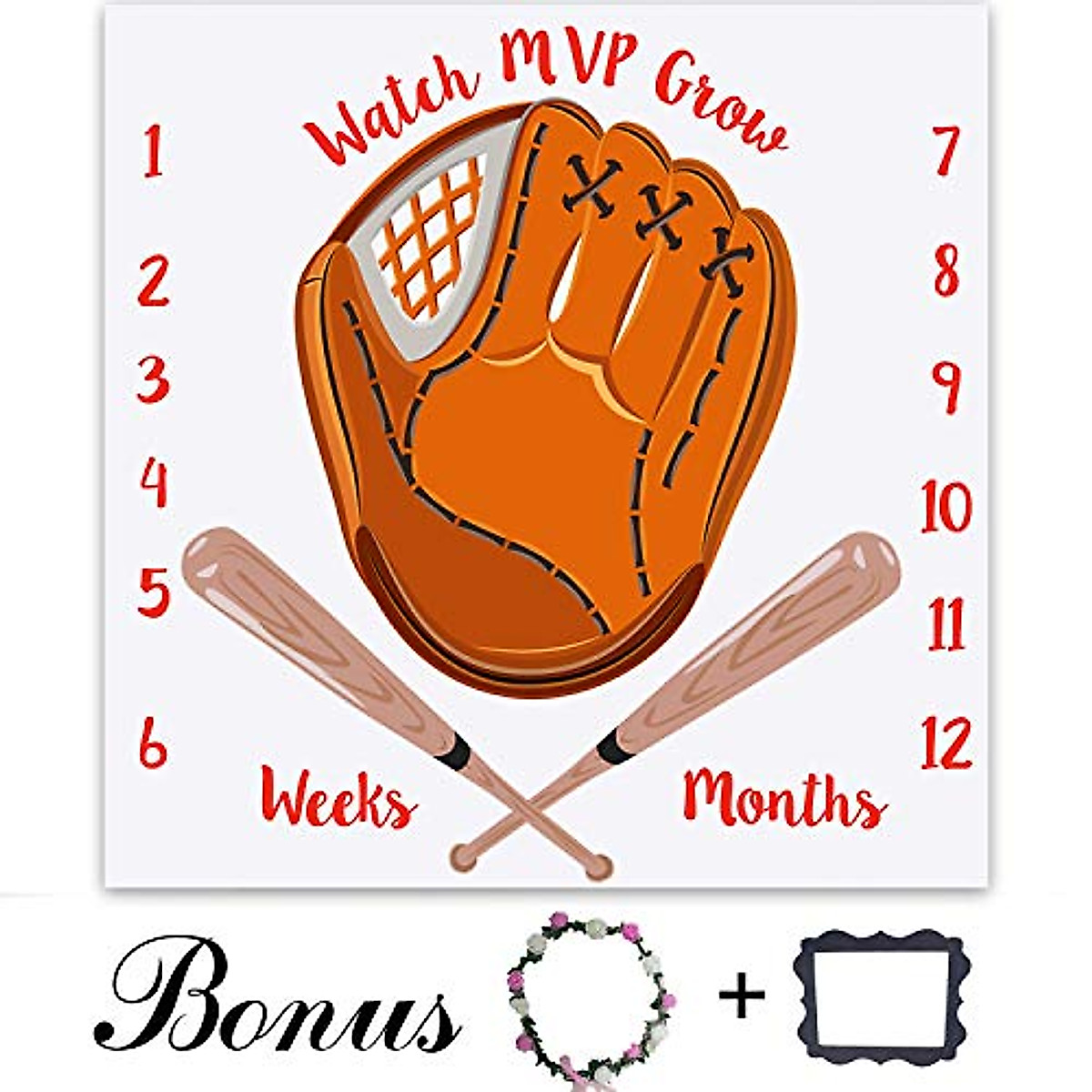 EARVO Baby Monthly Milestone Blanket, Photo Prop for Newborn Growth Photography, Baseball Month Blanket for Baby Boy Shower Gift Baby Growth Blanket boy, 40x40 inches, EADS254