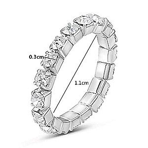 JinYu 10 Pcs Rhinestone 1 Rows Crystals Inlaid Paved Jewelry Stretch Elastic Finger Ring for Women Silver, Colorful