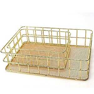 GYY Gold Desktop Metal Storage Basket Storage Box Iron Grid Storage Tray Net Basket Storage Bins for Home Decoration (Large)