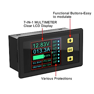 DROK DC Battery Multimeter 10-100V, 0-90V Charge-Discharge, 6.5-100V Bundle