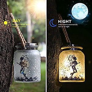 Kaixoxin Solar Lantern Lights Ideal for Great Gifts White Frosted Glass Hanging Jar Solar Lights Outdoor Decorative 20 Warm White Mini LED String Lights (Fairy) (1, Fairy)