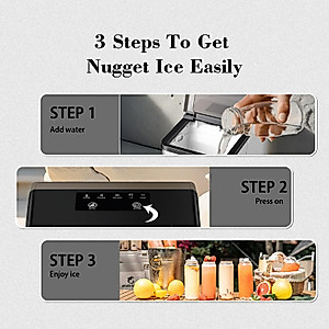 HAILANG Nugget Ice Maker Countertop, Pebble Ice Machine with Chewable Pellet Ice, 34Lbs/24H, Self-Cleaning, Portable Sonic Ice Maker Ready in 6 Mins, for Home/Kitchen/Office(Stainless Steels)