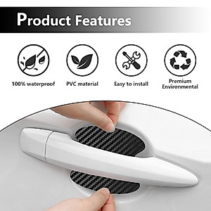 Kewucn 4PCS Car Door Handle Sticker, Carbon Fiber Auto Door Side Handle Protective Films, Anti-Scratch Vehicle Door Cup Protector, Universal Exterior Accessories for Most Cars (Black)