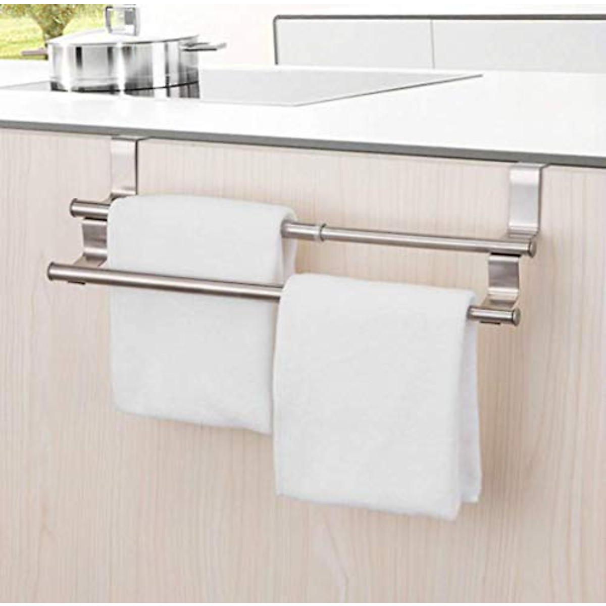 Hztyyier Towel Bar Stainless Steel Double Layers Telescopic Towel Holder Rack for Hanging on Cabinet and Drawers, Thickness Less Than 0.79 Inch