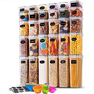 30 Pack Airtight Food Storage Containers for Kitchen Pantry Organizers and Storage, Plastic Kitchen Storage Canisters with Lids,Cereal, Flour & Sugar Containers - Labels, 6 Spoon & Marker