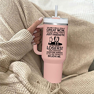 DOUBLECHILD Mothers Day Gifts for Mom from Daughter, Son, Kids - Great Mothers Day Tumbler - Ideas Presents for Mom on Birthday, Xmas - Insulate Stainless Steel Tumbler 20oz, Pink 40oz with Handle