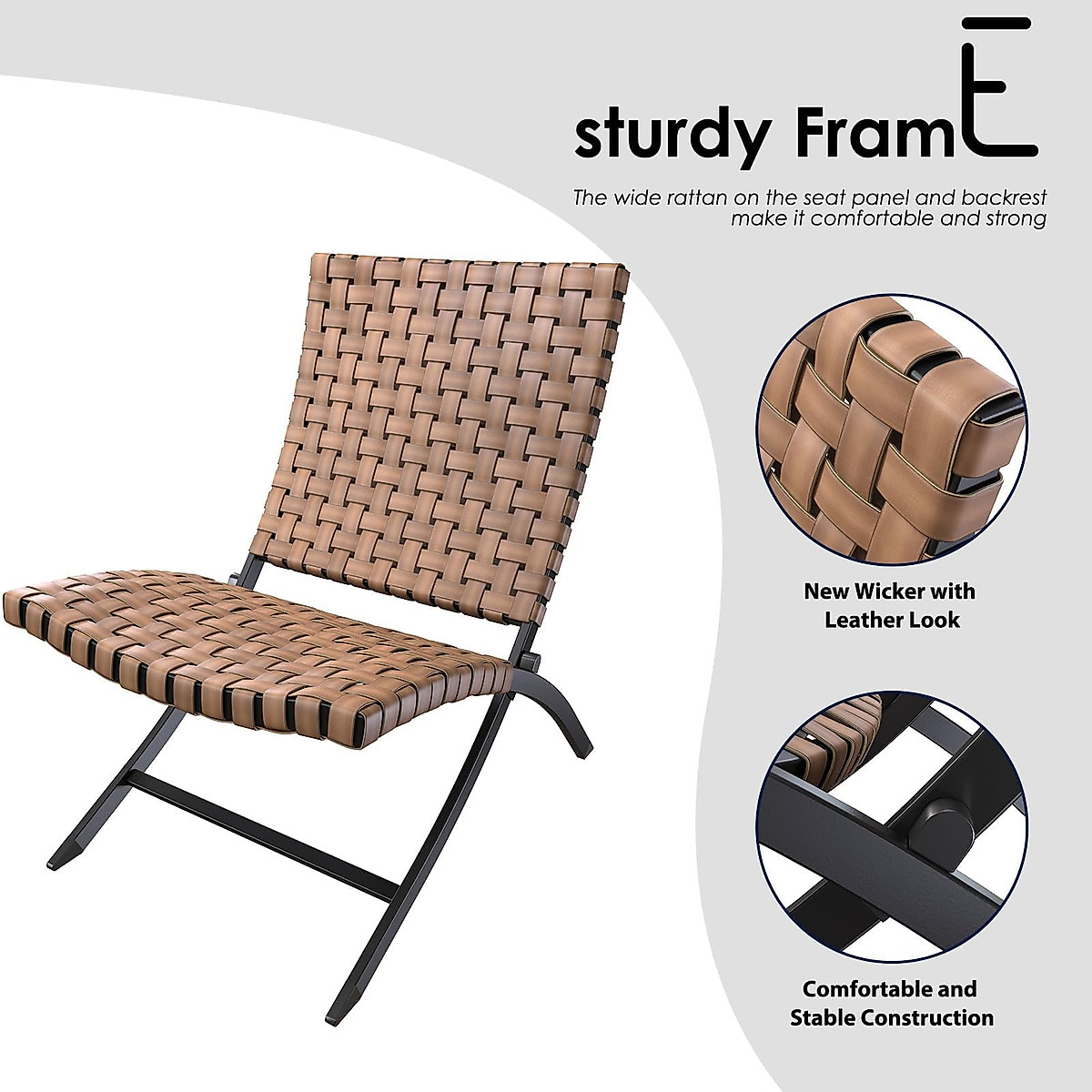 Grand patio 3-Piece Outdoor Folding Adirondack Chairs, Weather Resistant Wicker Patio Bistro Chairs and Coffee Table for Balcony Lawn Porch Garden, Natural Brown