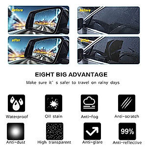 LELTLIMH Car Rearview Mirror Film Rainproof Waterproof Mirror Film Anti Fog HD Clear Nano Coating Car Film for Car Mirrors and Side Windows, Various Shapes Mirror Stickers (8P)