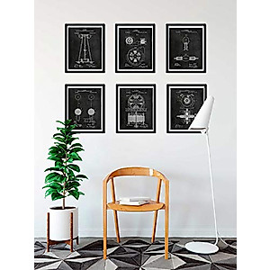 Nikola Tesla Gifts for Engineers - Steampunk Wall Decor SIX (8"x10") UNFRAMED Wall Art Patent Prints - Industrial Artwork Home Decor - Electrical, Coil, Nerd, Geek, Science, Physics Decorations