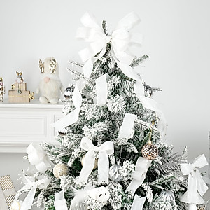 MAYREEL 1.5 Inch White Ribbon Wired Light White Glitter for Christmas Decorations Gift Wrapping Wreath Supplies Tree Toppers Crafts 10 Yards