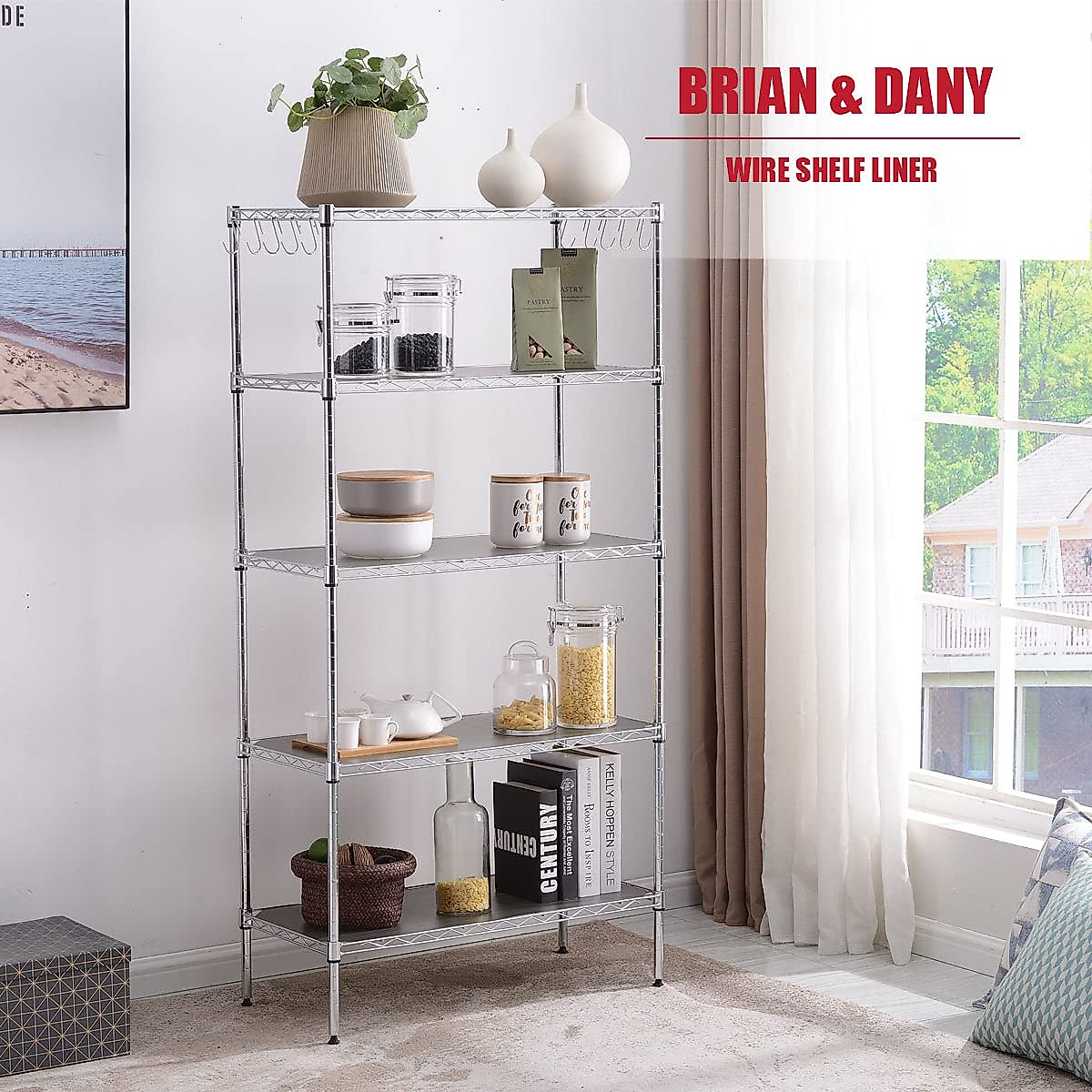 BRIAN & DANY Wire Shelf Liner 14" X 30", Heavy Duty Shelf Liners for Wire Shelving, Waterproof Protector Mats, Set of 5, Charcoal