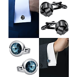 Akeoqi 6 Pairs Cufflinks for Men Classic Tone Cufflinks Striped Disc Square CZ Spherical Knot Rectangle Cuff Links Shirt Suit Cufflinks