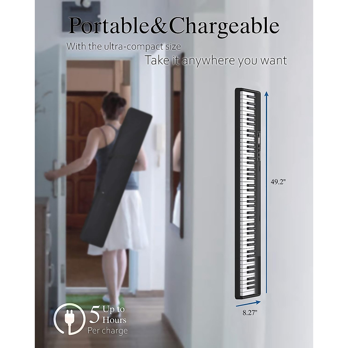 Longeye Piano Keyboard 88 Keys Compact Digital Piano for Beginners with Full Size Semi Weighted Keys, Sustain Pedal, Headphones, Carrying Case (88 Key With Stand, Black)